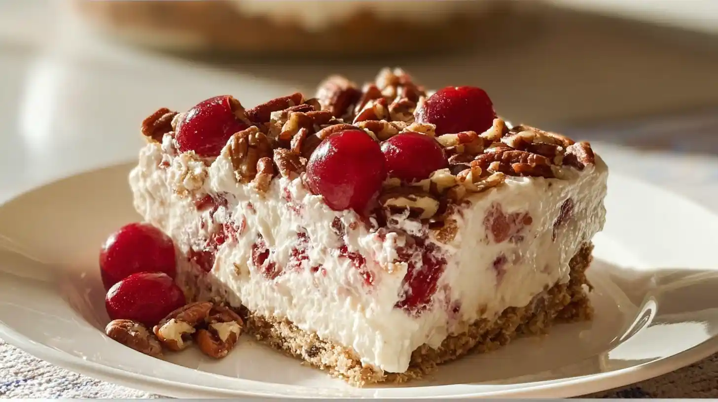 Cherry Pecan Cheesecake Lush 5-Star Dessert for holidays