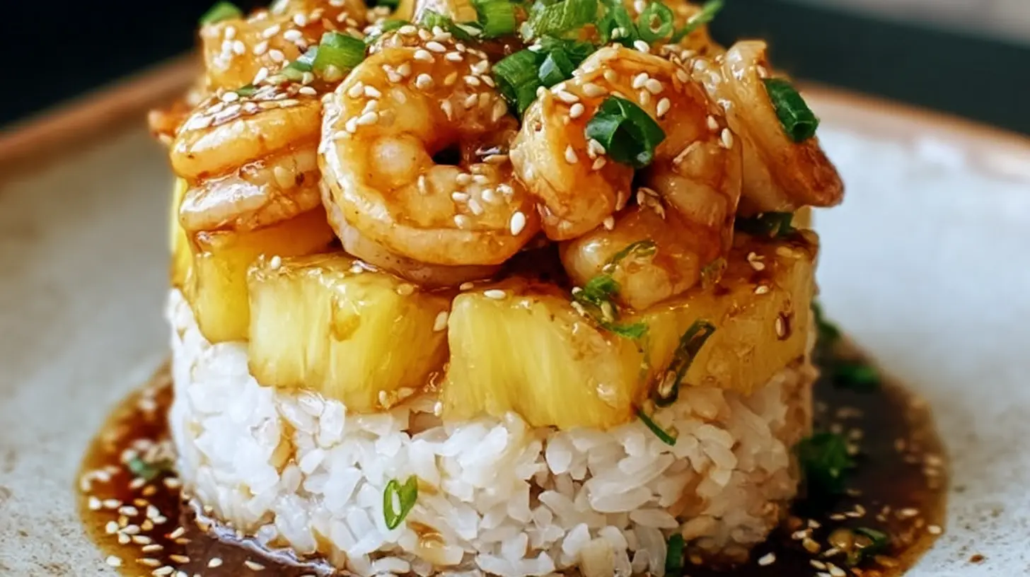 Teriyaki Shrimp Pineapple Rice Stack Perfect healthy dinner