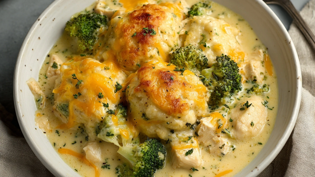 Easy Broccoli Cheddar Chicken and Dumplings Recipe